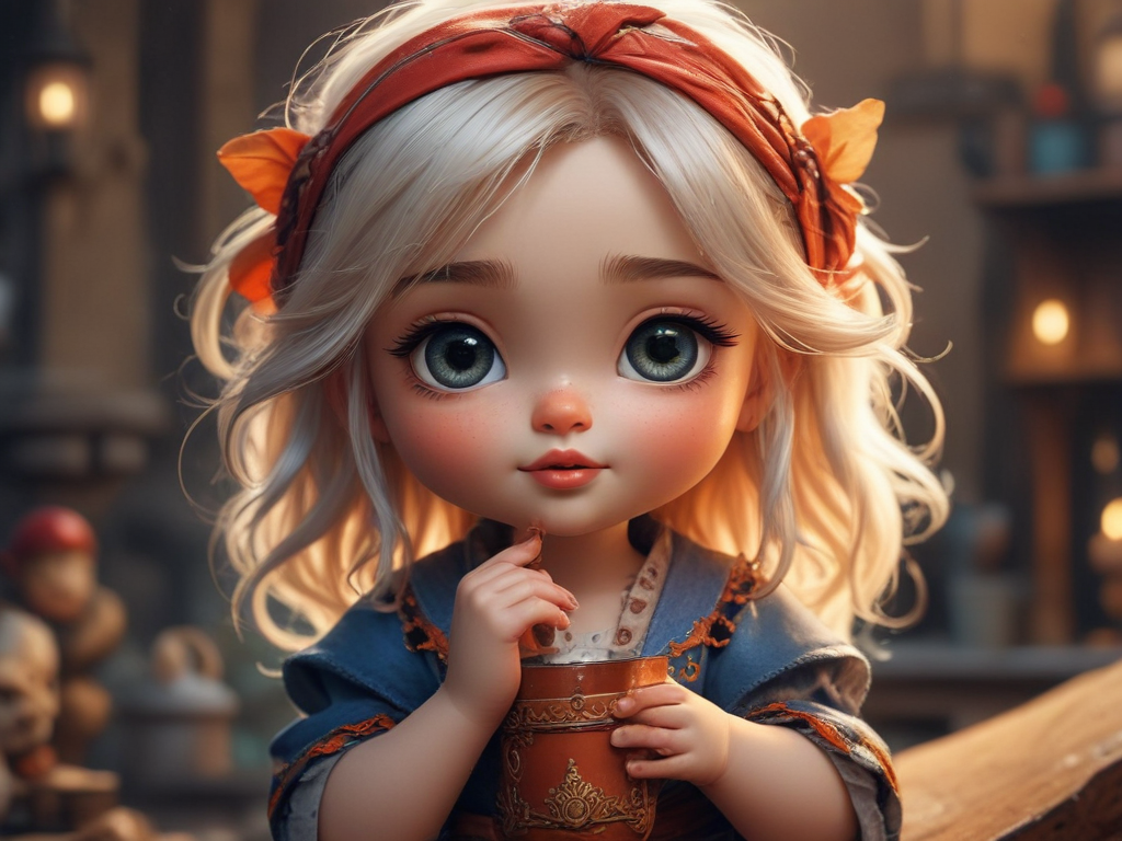 A Charming Young Girl with Big Eyes and a Playful Expression