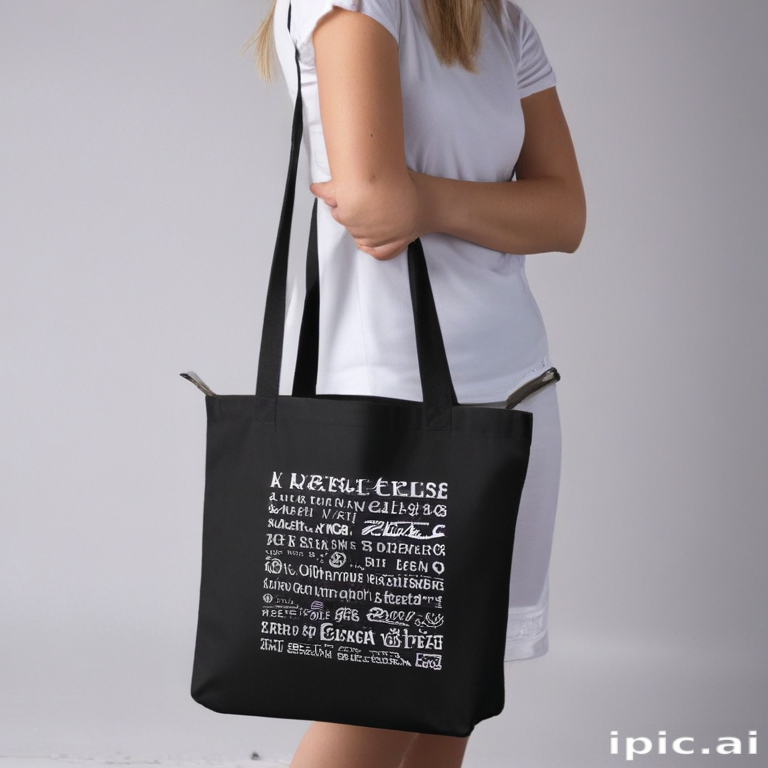 Stylish Black Tote Bag with Unique Text Design for Everyday Use