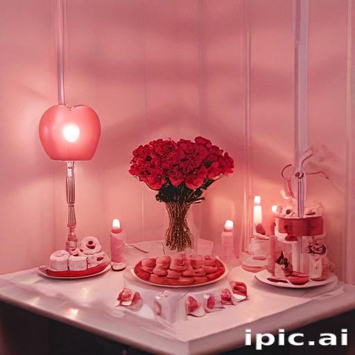 Charming Pink-Themed Corner Display with Flowers, Treats, and Soft Lighting