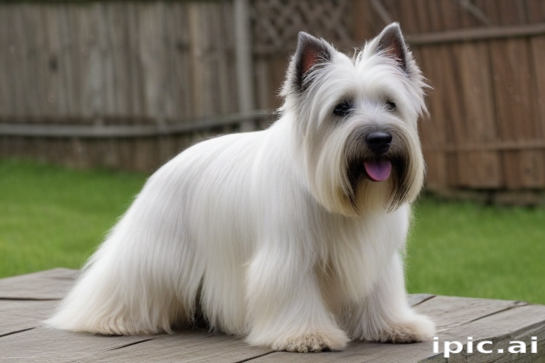 A Beautiful White Dog with Fluffy Fur Sitting Gracefully Outdoors.
