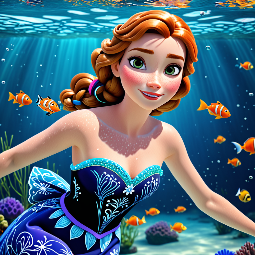 princess Anna swimming from the realistic cartoon underwater swimming ...