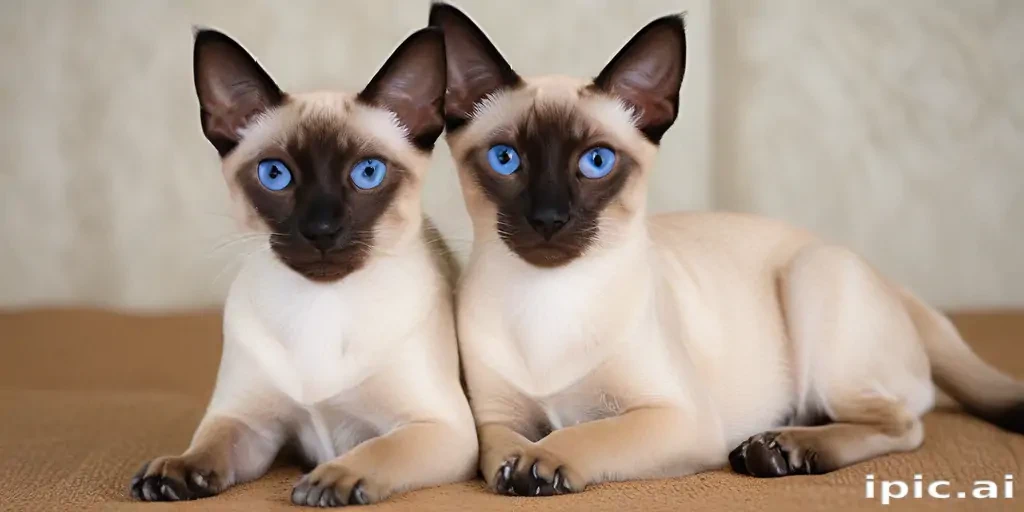 Two Adorable Siamese Kittens with Striking Blue Eyes Relaxing Together