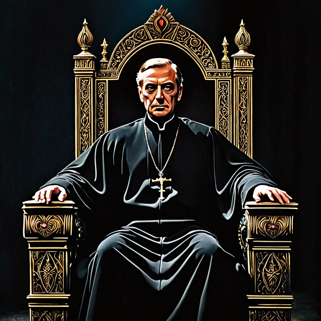 sadistic emperor in the dark sitting on his throne