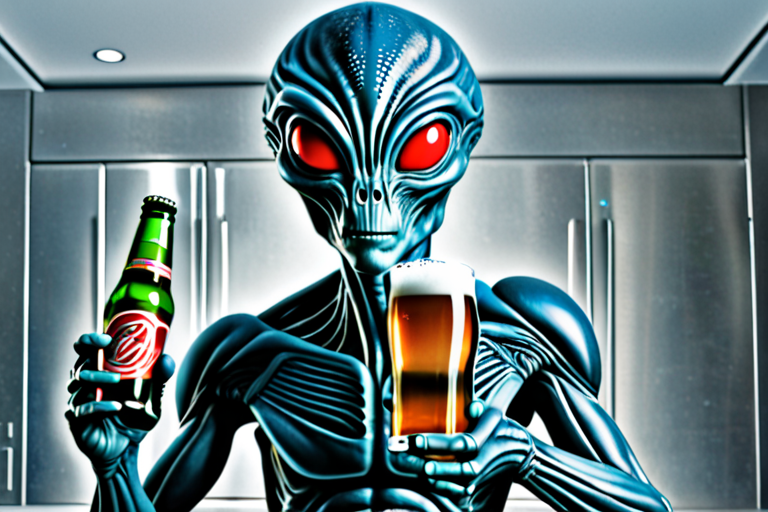 alien drinking a bud ice beer