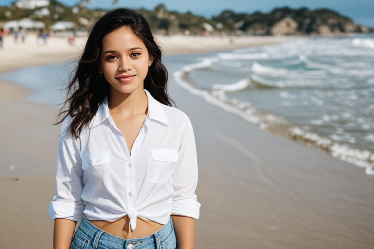Jenna Ortega at beach full body