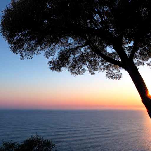 Sunset over sea and tree