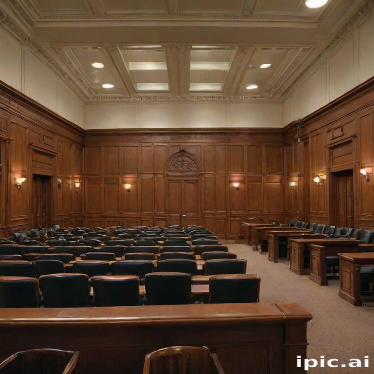 Elegant and Spacious Courtroom Interior Featuring Rich Wooden Details ...