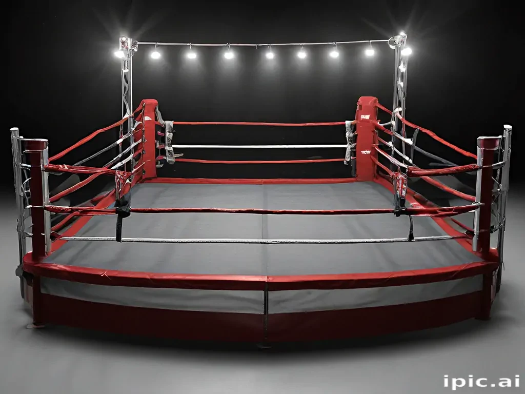Illuminated Boxing Ring Ready for Action with Bright Overhead Lights