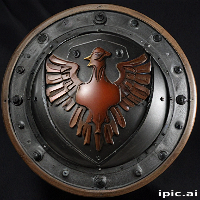 Intricately Designed Shield Featuring a Majestic Phoenix Emblem at Center