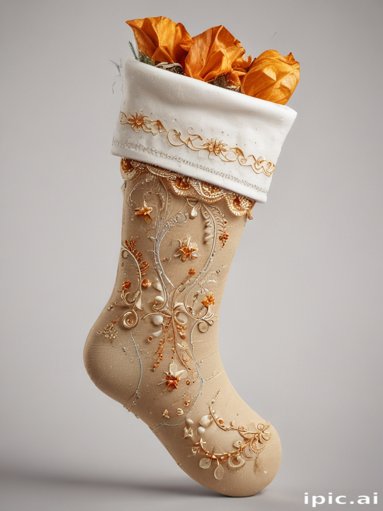 Elegant Holiday Stocking Adorned with Floral Arrangements and ...
