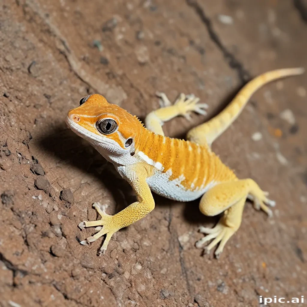 A Vibrant Orange and Yellow Gecko Crawling on a Textured Surface
