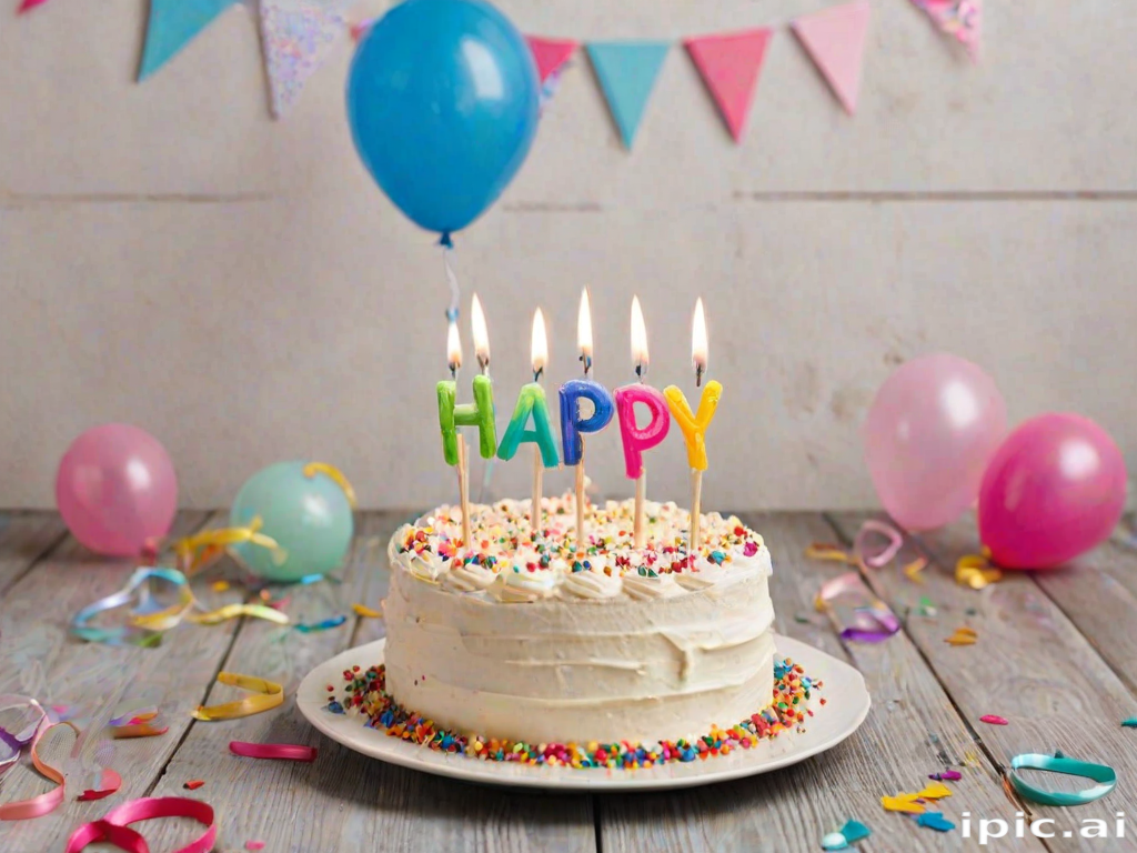 Festive Birthday Celebration with Colorful Cake, Balloons, and Joyful ...