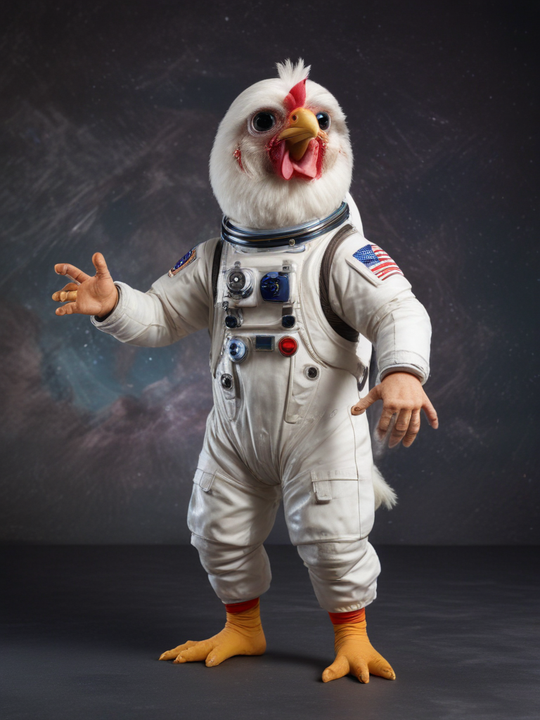 Chicken astronaut in the space dancing