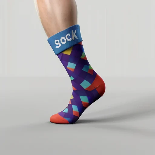 Colorful and Stylish Sock Design Featuring Bold Geometric Patterns and Text