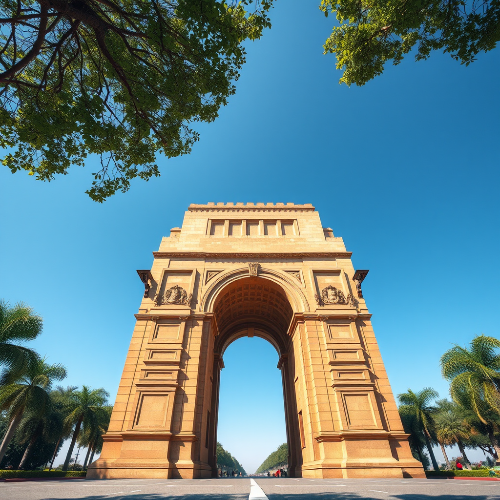 Create a highly detailed and vibrant illustration of an architectural monument resembling an ...