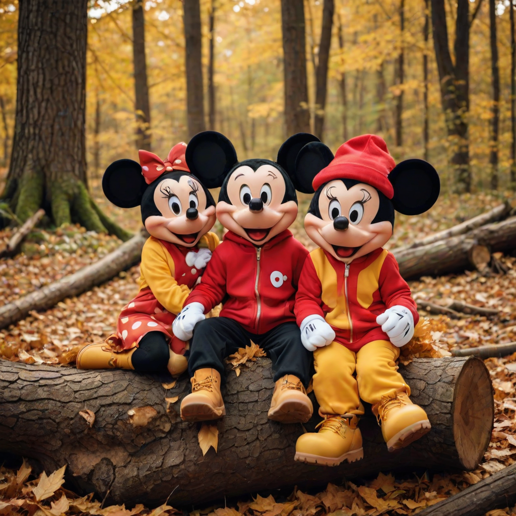 Three Adorable Disney Characters Enjoying a Fun Autumn Day in Nature