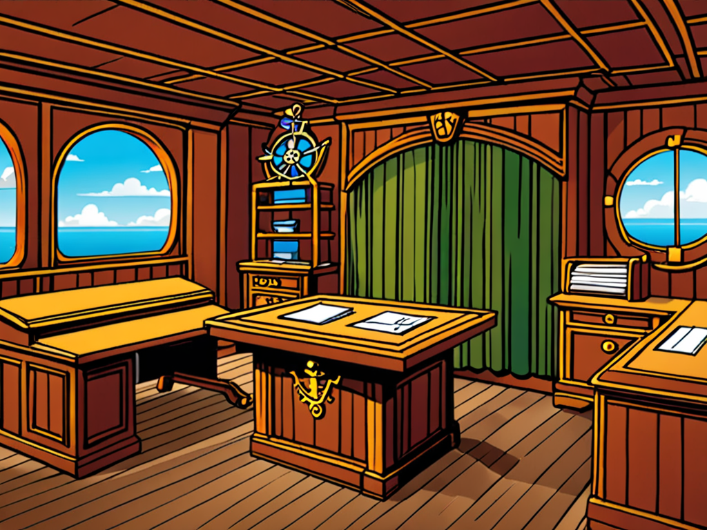 Interior of a desk of the pirate Captain Hook's ship from the cartoon ...