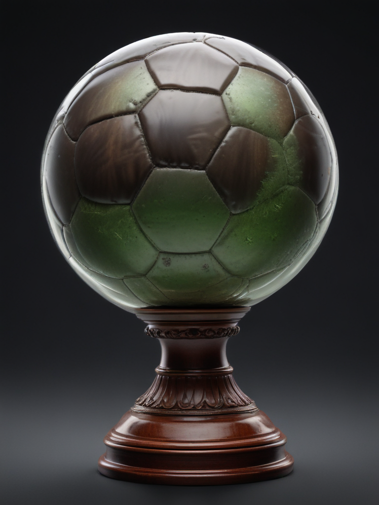 Elegant Glass Soccer Ball Displayed on a Classic Wooden Pedestal