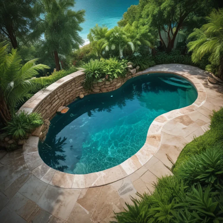 Tranquil Oasis: Serene Pool Surrounded by Lush Tropical Foliage and Nature