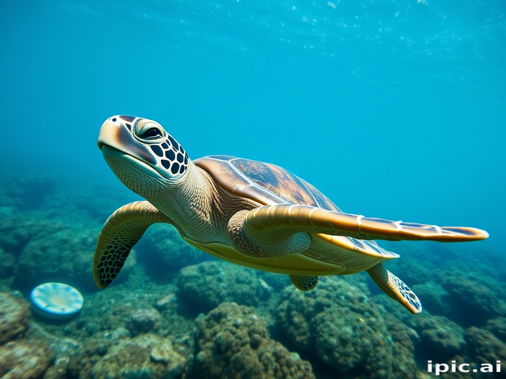 A Graceful Sea Turtle Swimming Elegantly Through a Vibrant Ocean Landscape.