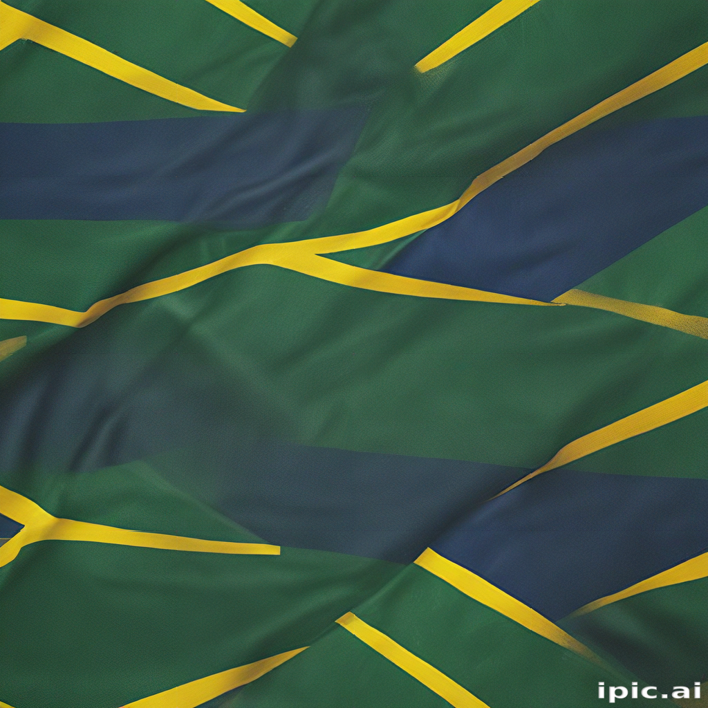 Vibrant Green and Yellow Flag with Bold Blue Stripes and Patterns