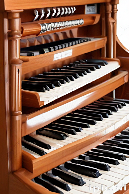 Intricate Wooden Organ with Multiple Keyboard Layers and Elegant Design