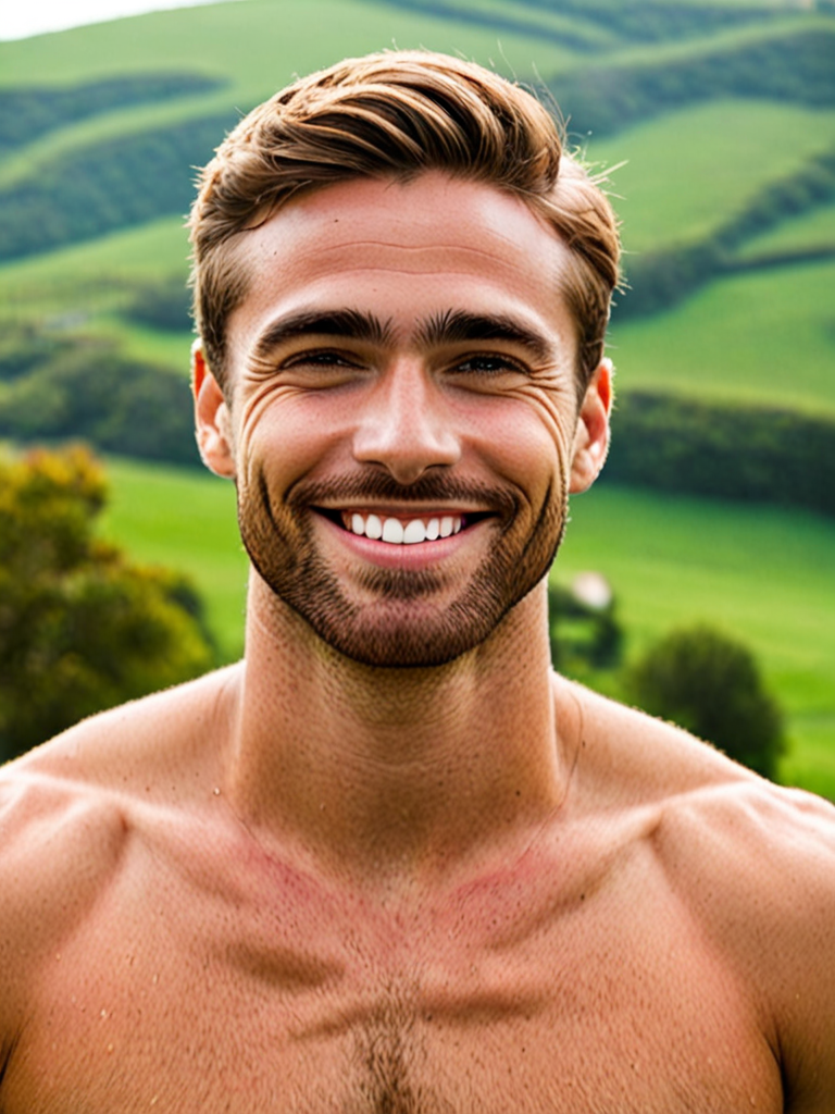 handsome man smiling with landscape in the background