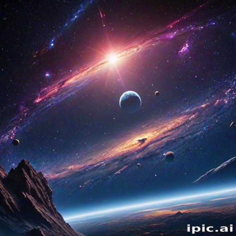 Majestic Cosmic Landscape Featuring Stars, Planets, and a Vibrant Nebula