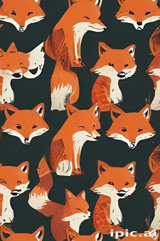 Whimsical Pattern of Playful Foxes in Vibrant Orange and Black