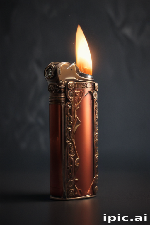 Elegant Vintage Lighter with Intricate Design and Flickering Flame Glowing
