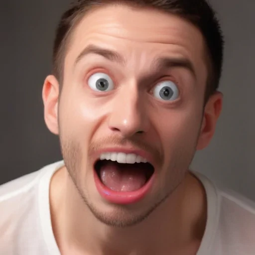 A Surprised Man Expressing Extreme Excitement and Joy in Close-Up.