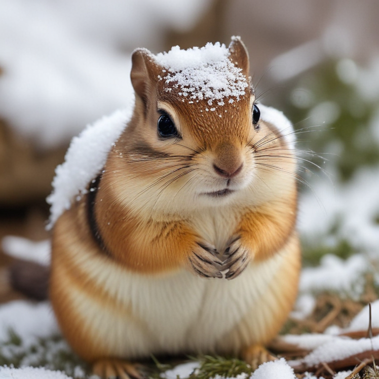 obese chipmunk covered with snow