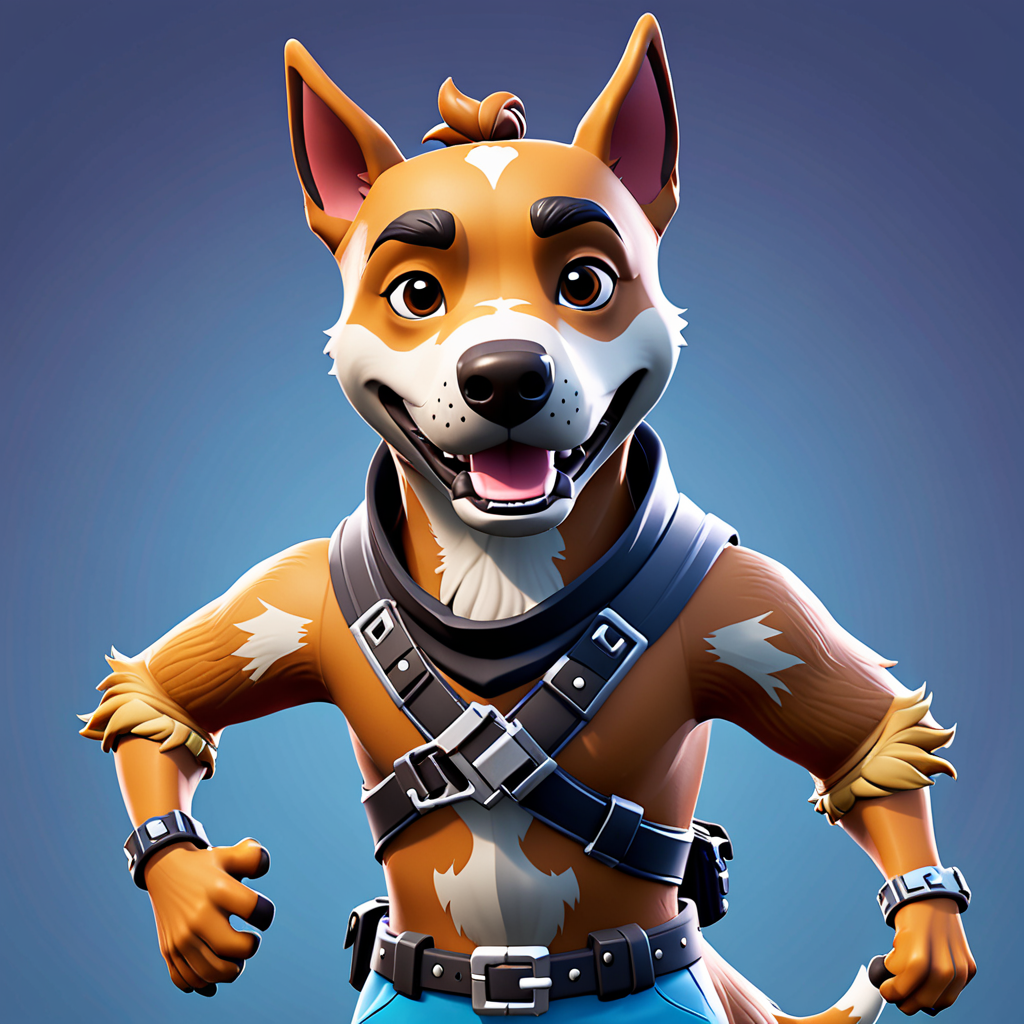 Happy anthropomorphic dog fortnite skin, fortnite style