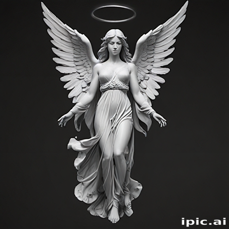 Majestic Angel Sculpture with Graceful Wings and Ethereal Halo Above