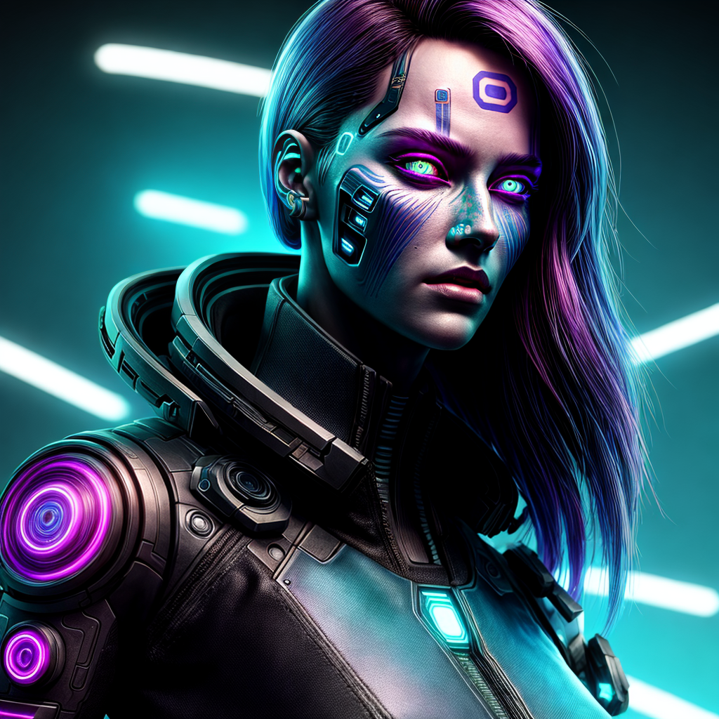 Futuristic cyberpunk android female portrait, vivid tattoos, ethereal ...