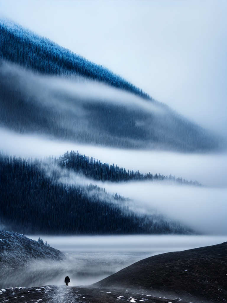 Nightmares under fog and darkness with ice ice ice bridges above a cold ...