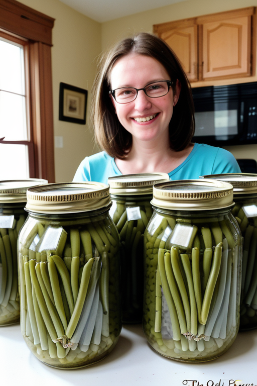 Home Canning Enthusiast Proudly Displays Her Jars of Fresh Green Beans