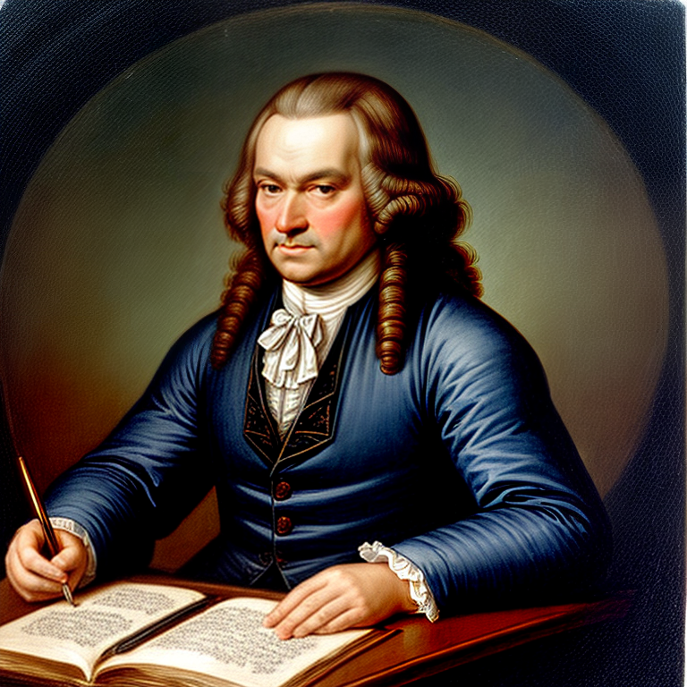 draws close-up portrait of Johann Sebastian Bach with white wig in ...