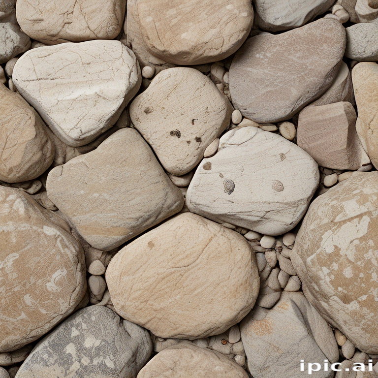 A Close-Up View of Various Smooth Stones and Pebbles on Ground.