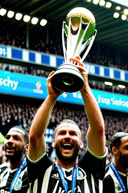 newcastle united player lifting champions league trophy