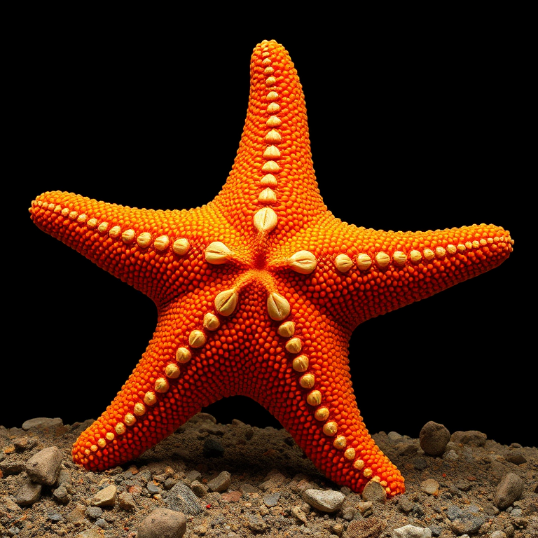 Vibrant Orange Starfish Displaying Unique Textures Against a Dark ...