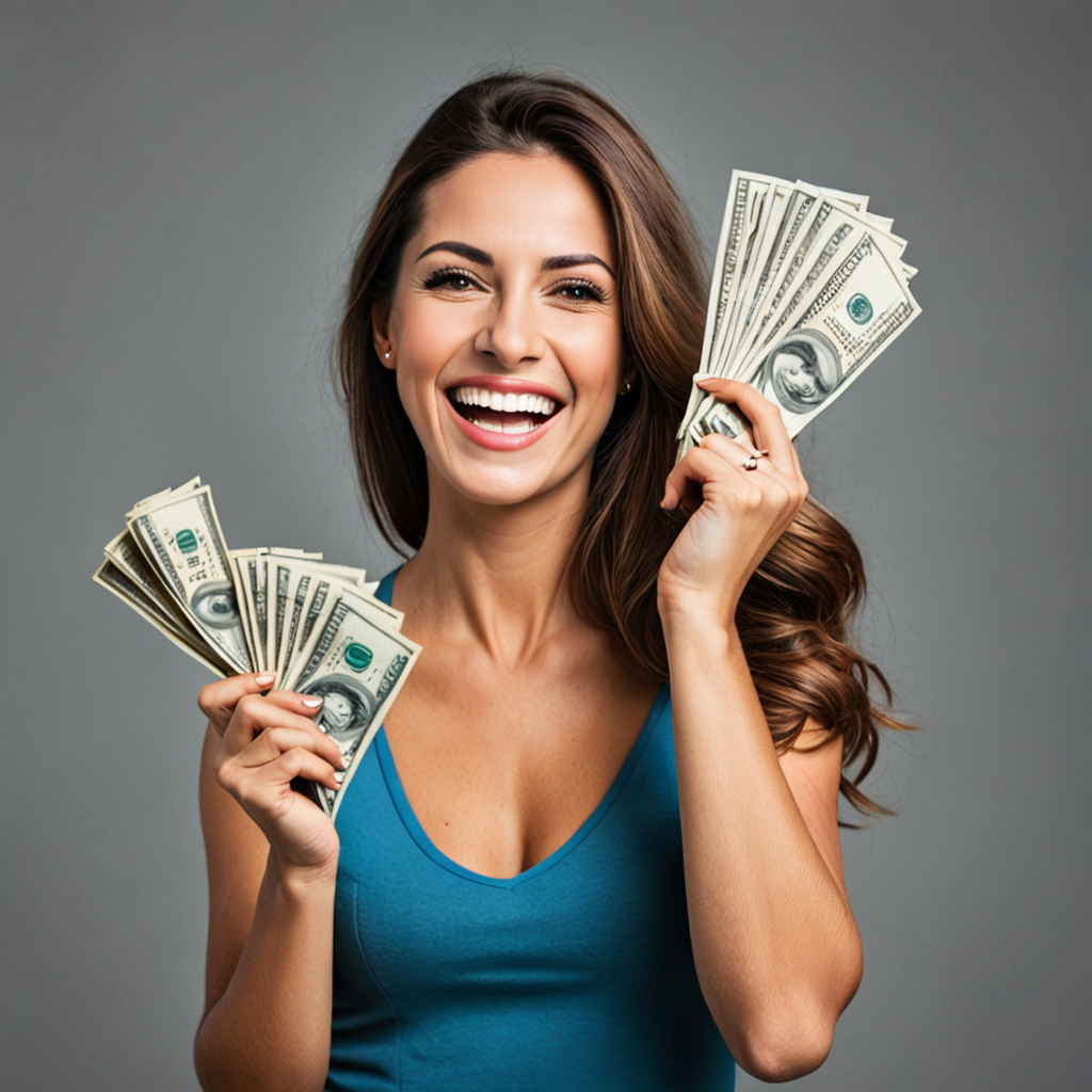 a woman happy to earn money