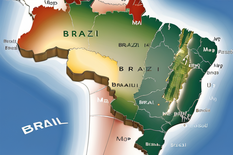 Colorful Map of Brazil Highlighting Regions and Major Geographical Features