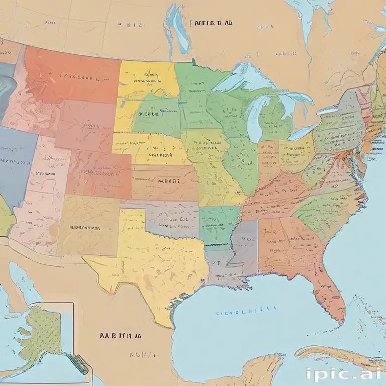 Detailed Map of the United States Highlighting State Borders and Regions