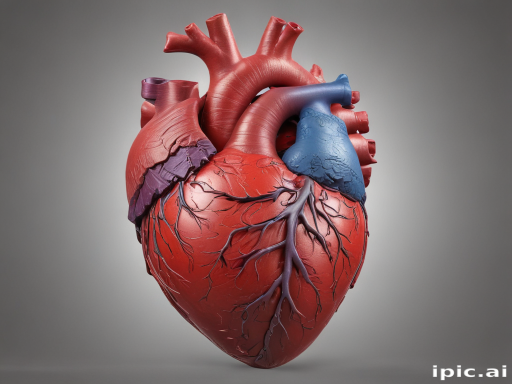 A Detailed Artistic Representation of the Human Heart and Its Anatomy.