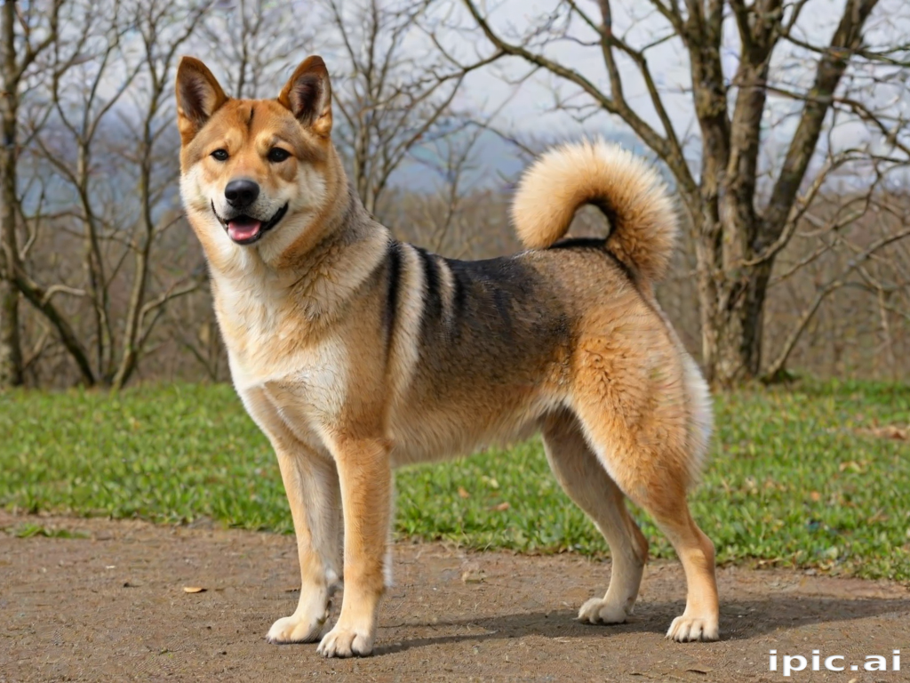 A Happy Dog Standing Proudly in a Beautiful Outdoor Setting.