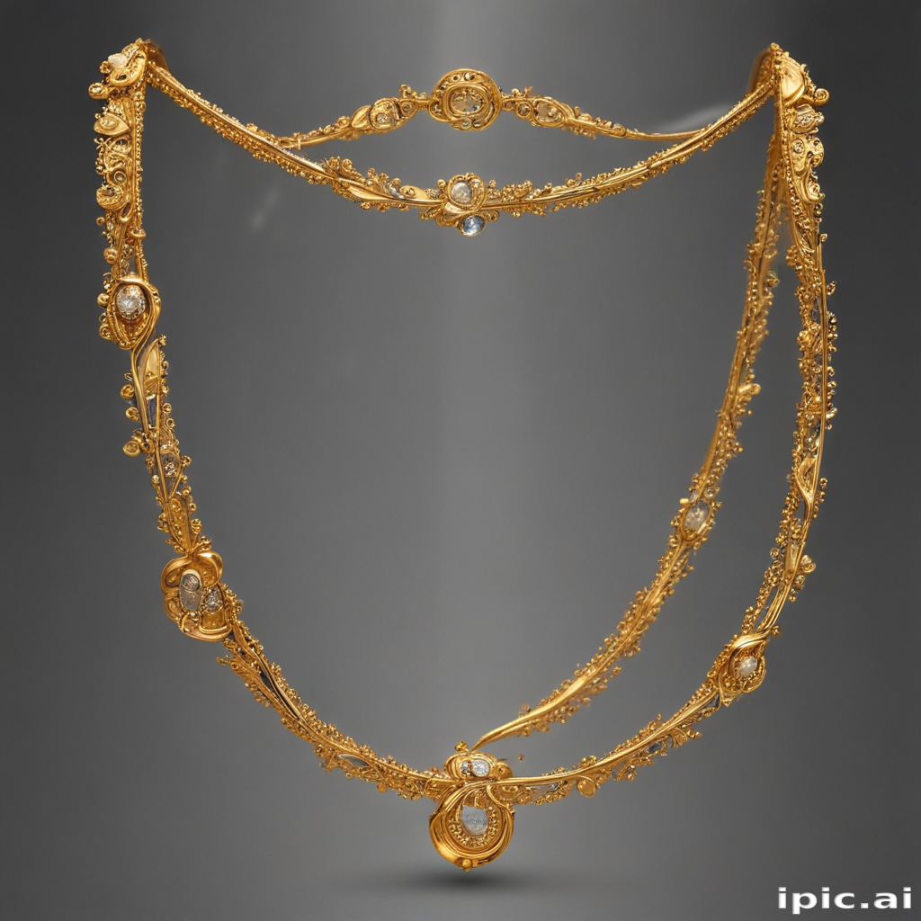 Exquisite Gold Necklace Adorned with Intricate Designs and Sparkling Gems.