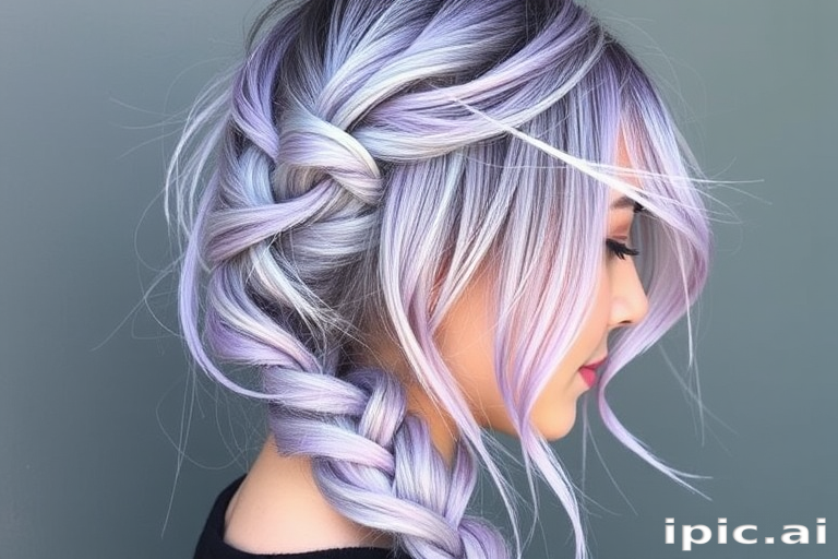 Stunning Side Profile of a Young Woman with Beautiful Braided Lavender Hair