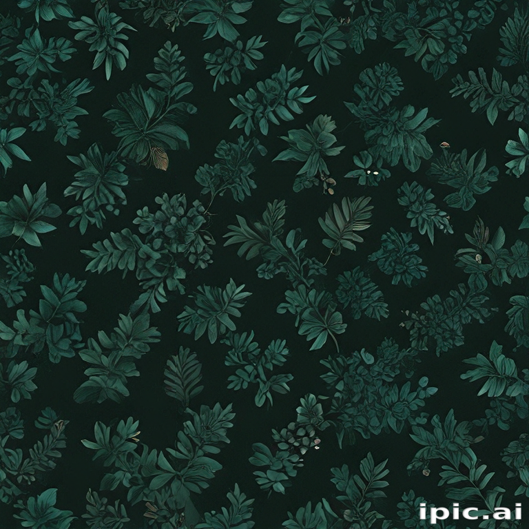 Lush Greenery: A Dark and Serene Botanical Pattern of Diverse Leaves.