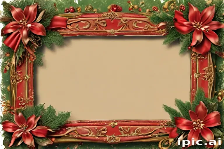 Festive Holiday Frame with Red Flowers and Greenery for Seasonal Greetings